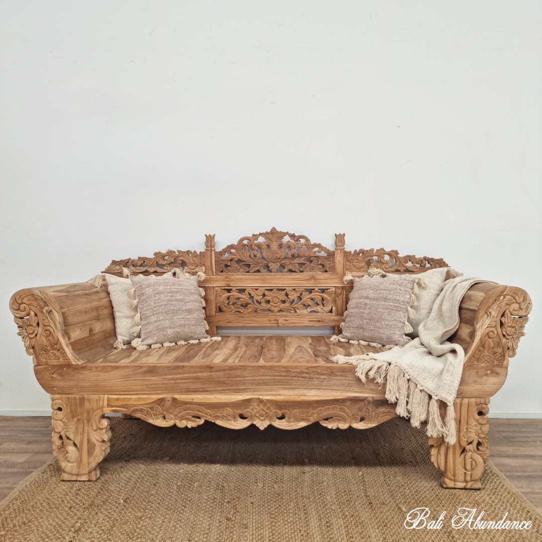 Balinese Hand Carved Daybed with Rolled Arms - Raw – Bali Abundance