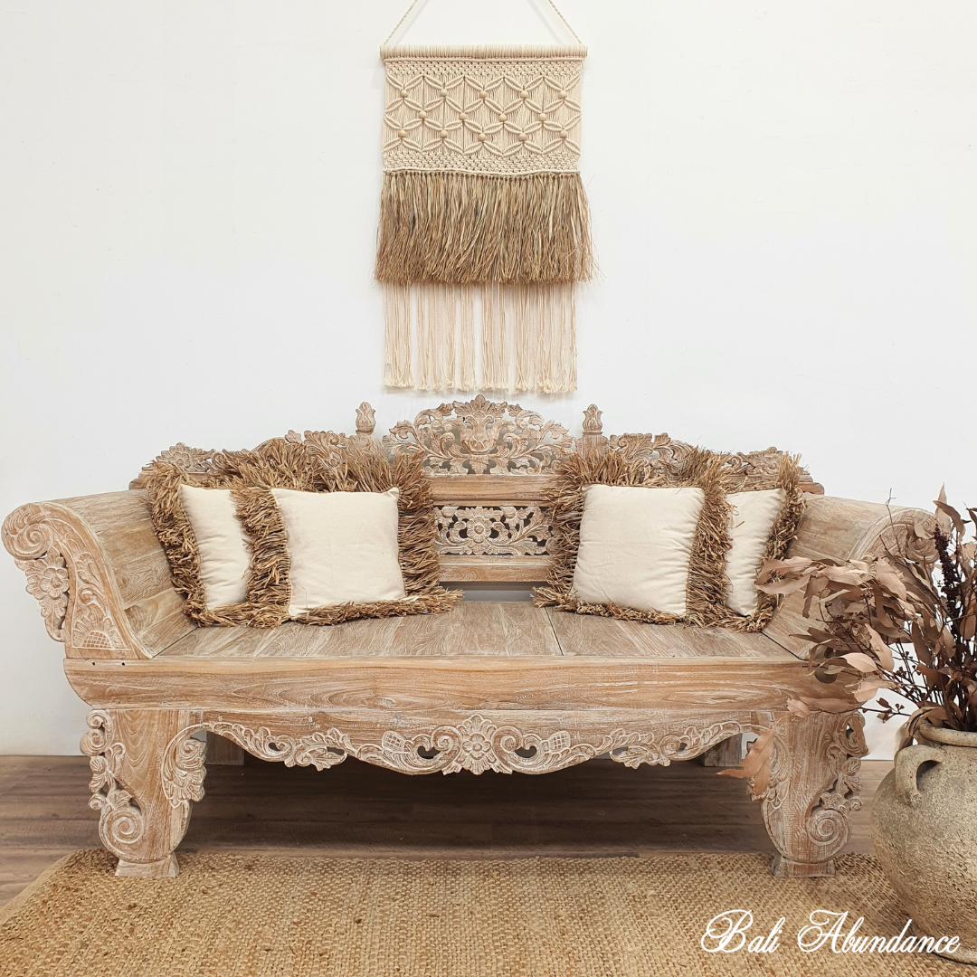 *Balinese Whitewash Hand Carved Daybed with Rolled Arms – Bali Abundance