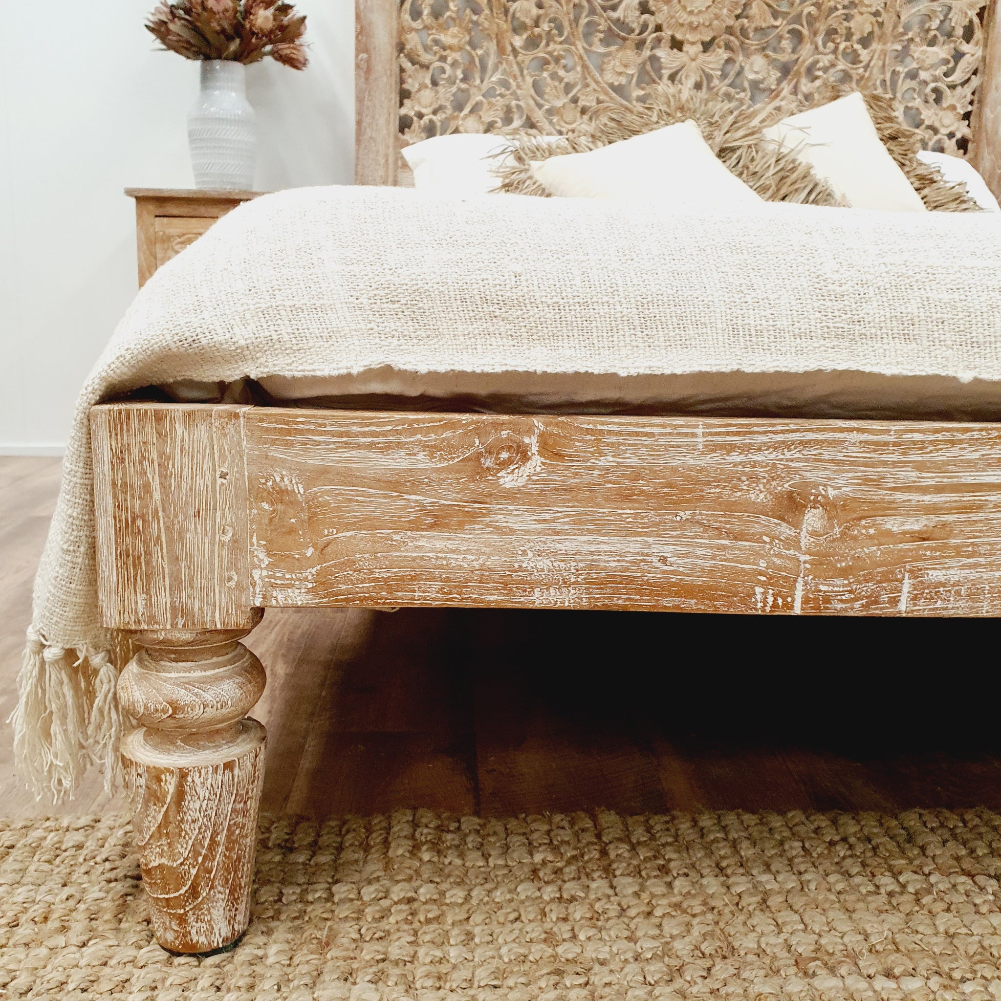 Carved wood bed frame store