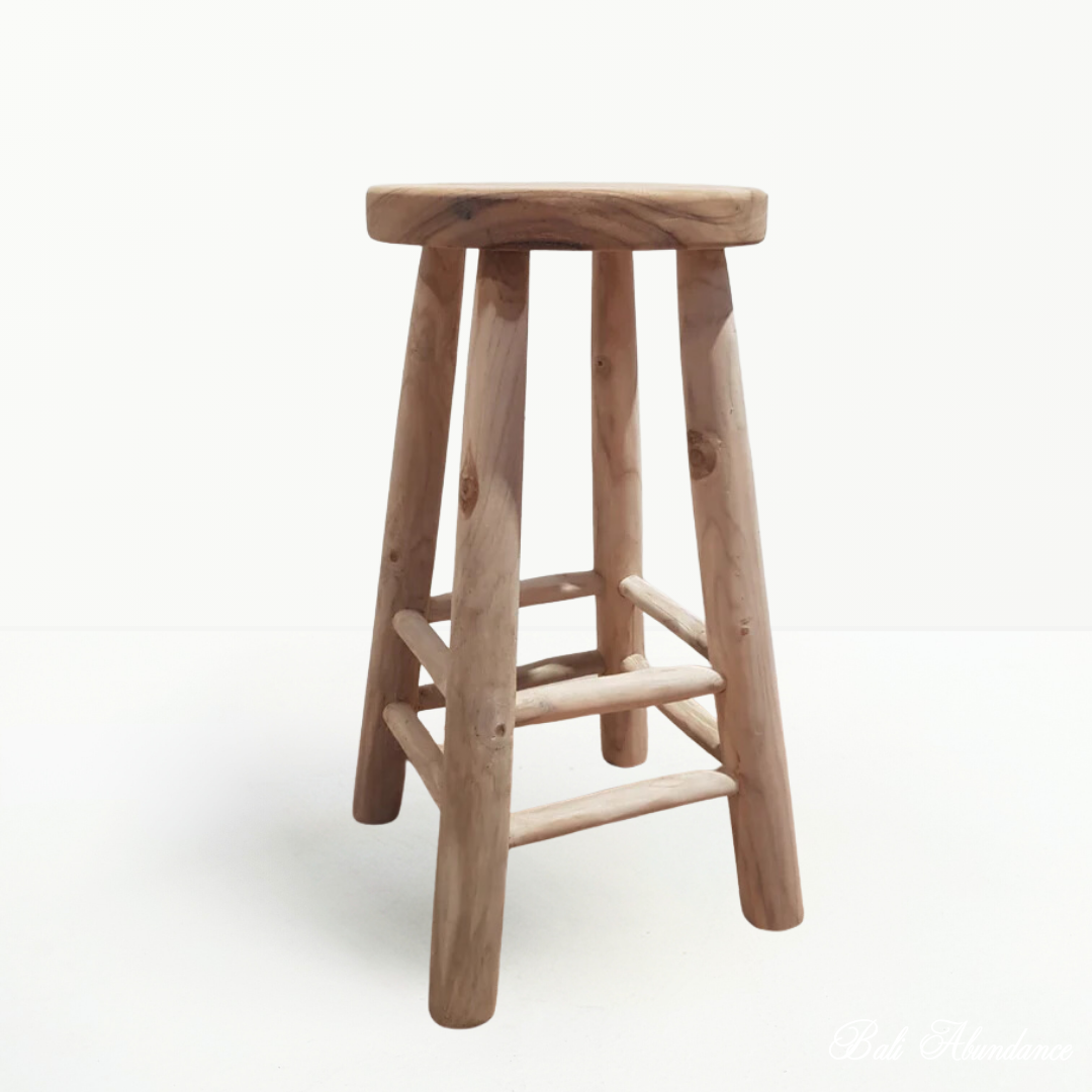 Hand Carved Round Bar Stool - Natural – Bali Abundance