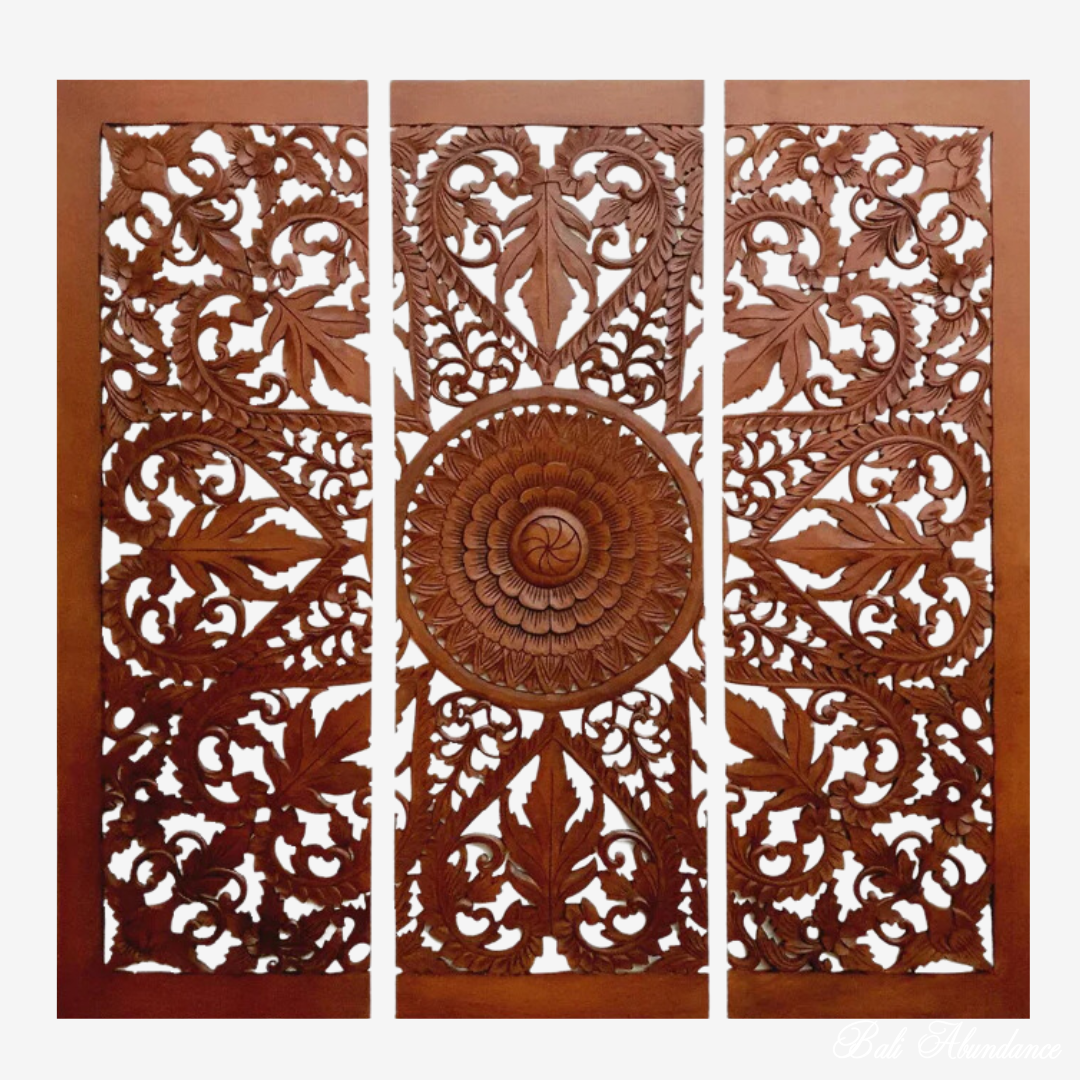 Hand Carved 3 Piece Panel CHESTNUT 180 x 180 – Bali Abundance