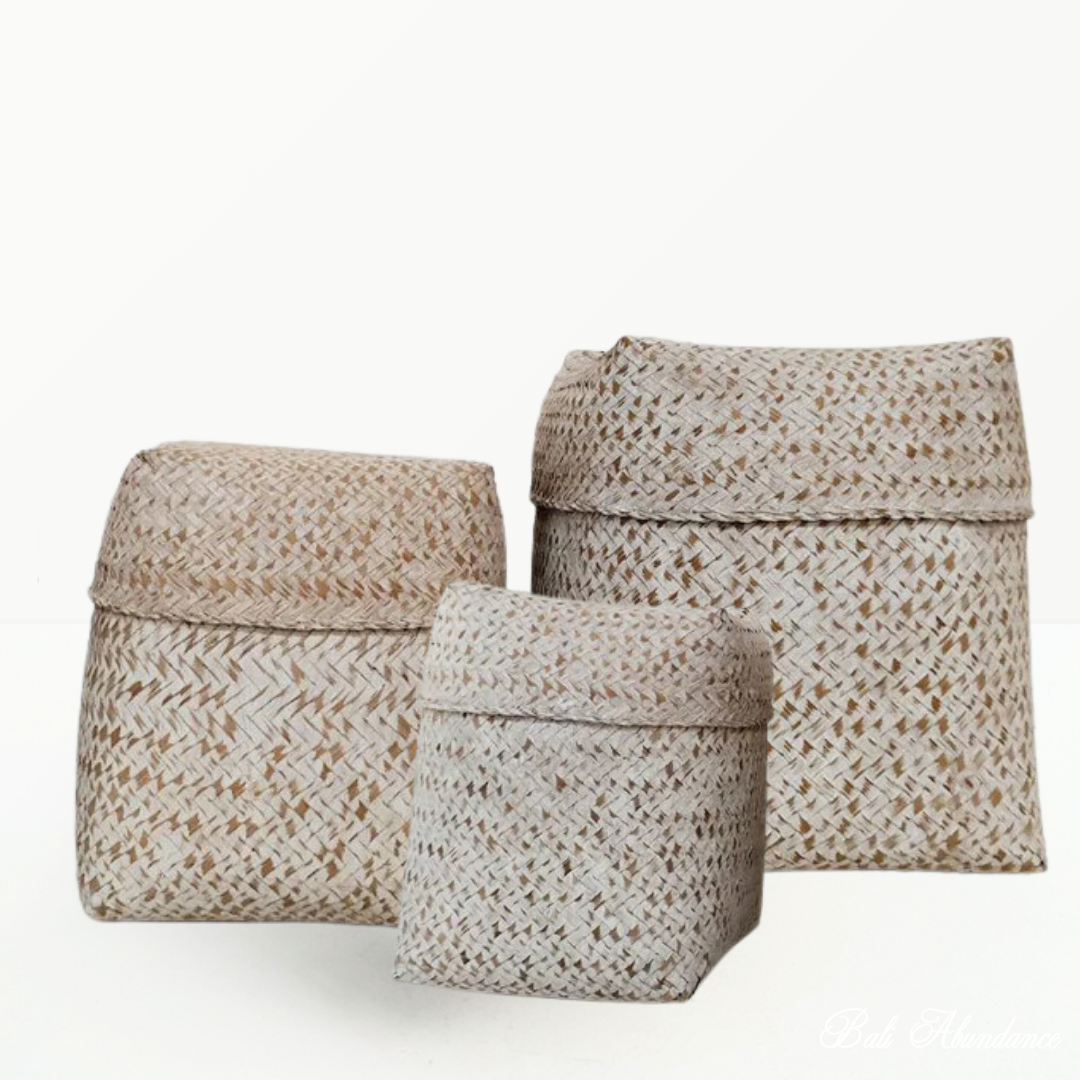 Whitewash Offering Bamboo Woven Baskets - Set Of 3 – Bali Abundance
