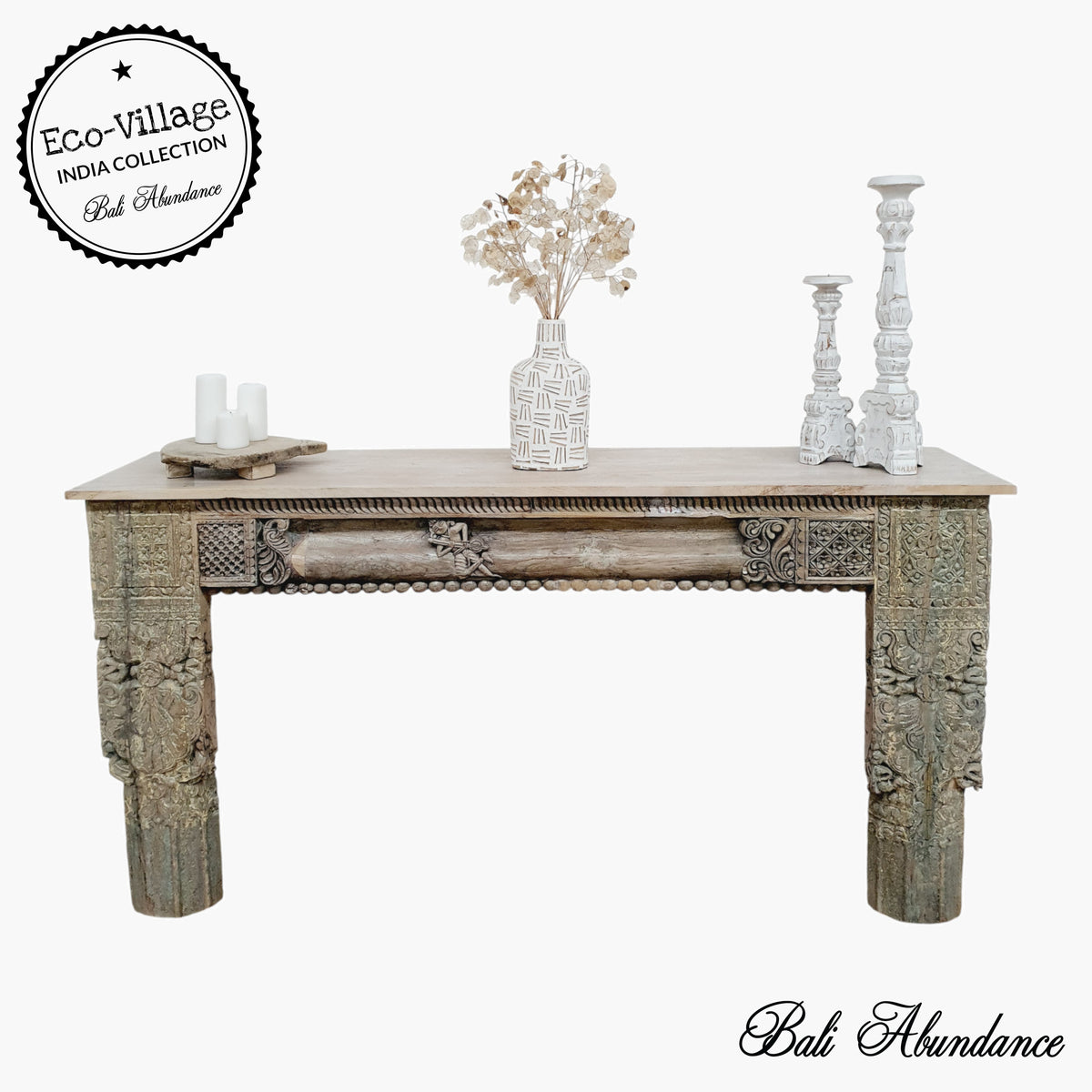 VINTAGE Recycled Indian Console Table Yellow/Green - Eco Village Colle ...