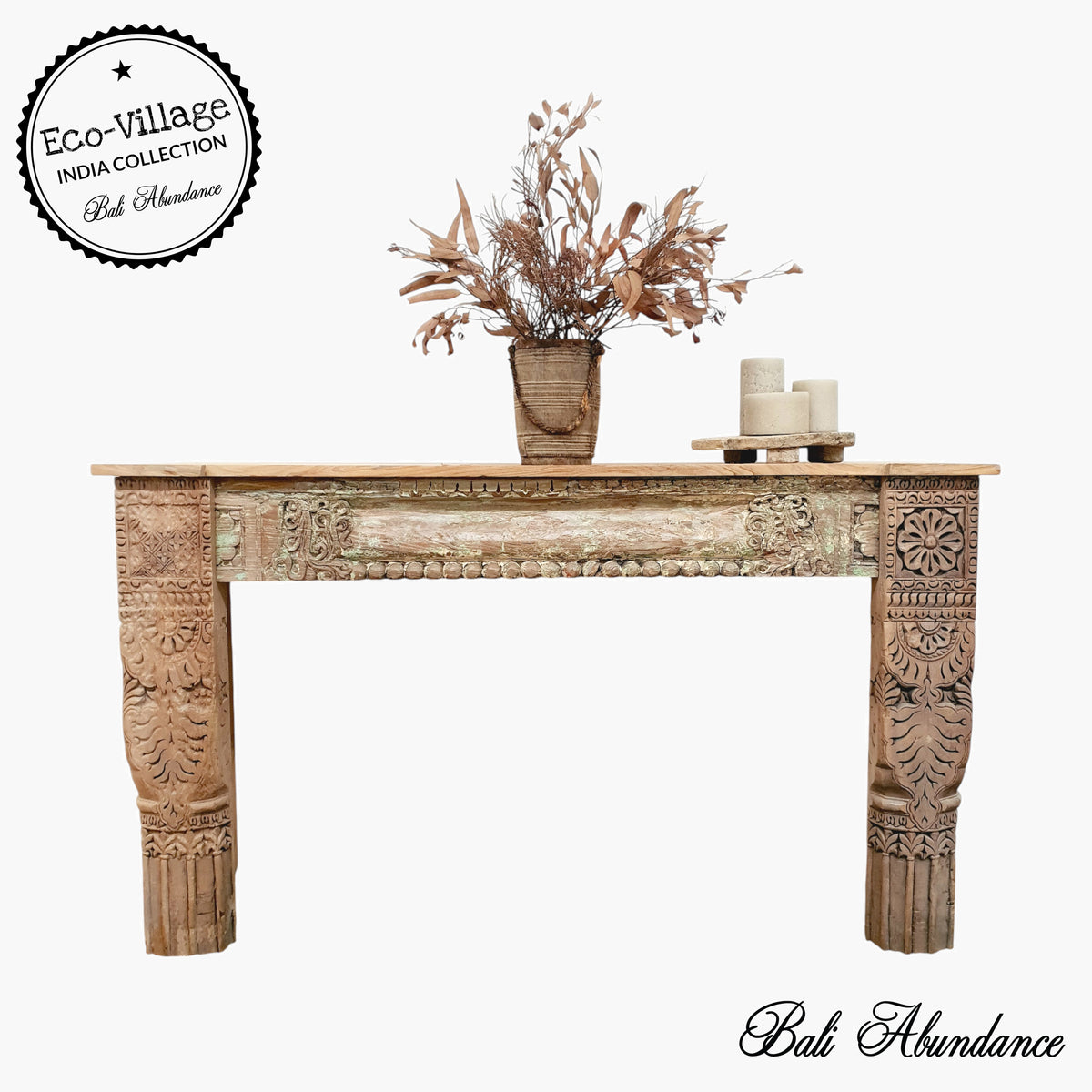 VINTAGE Recycled Indian Console Table Green/Yellow - Eco Village Colle ...