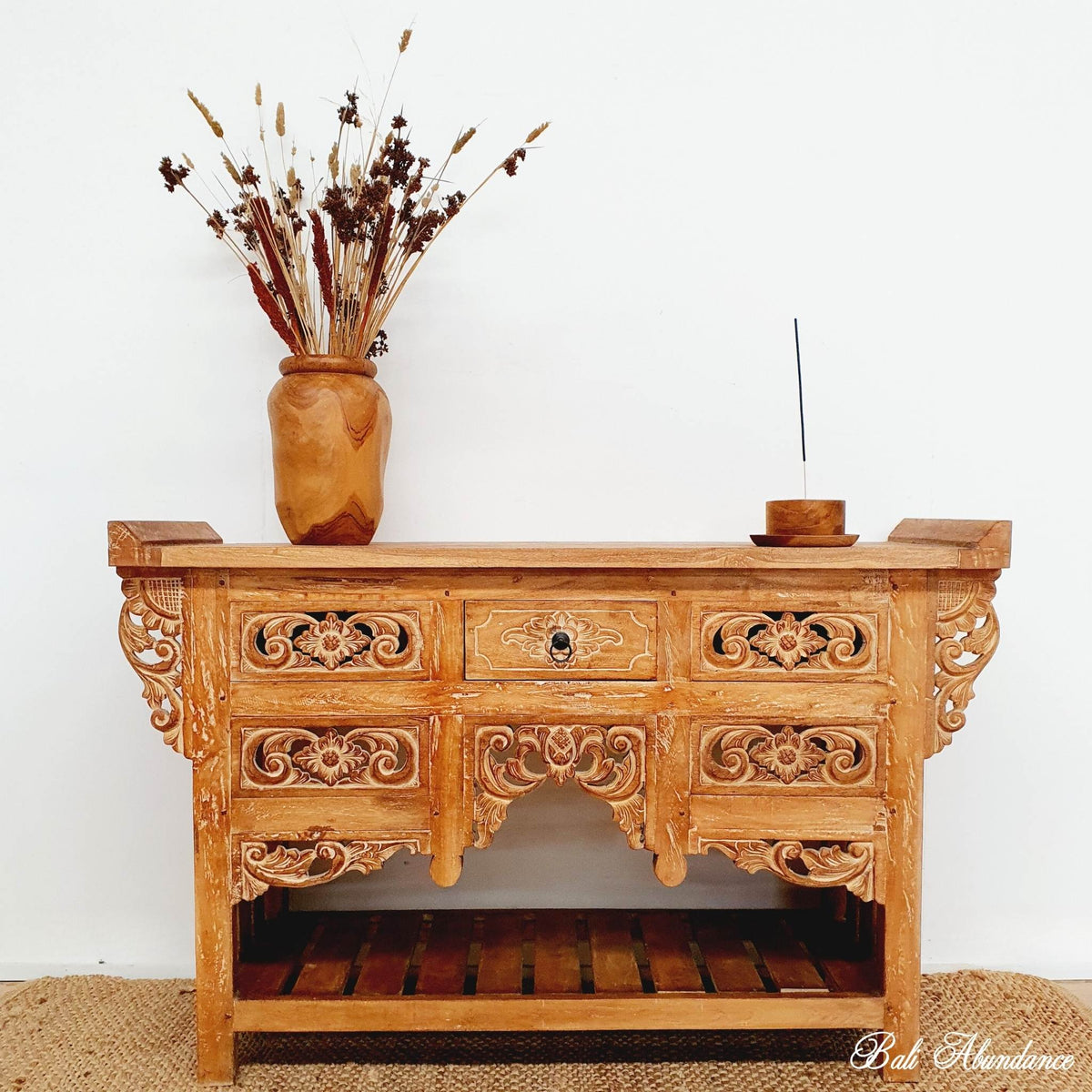 Balinese Hand Carved 1 Drawer Console - Chestnut – Bali Abundance