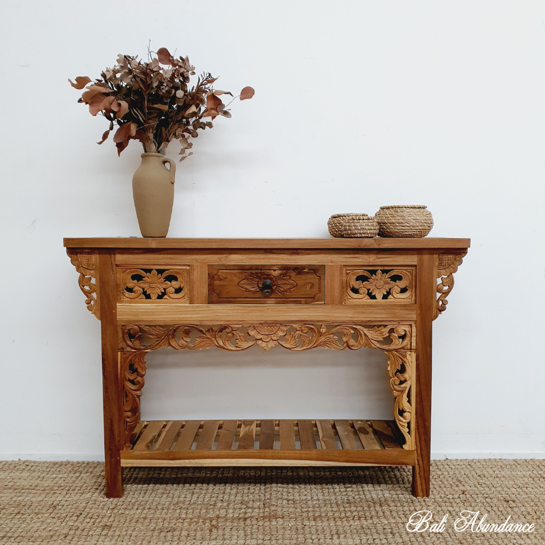 *Balinese Hand Carved Teak Console Table Natural – Bali Abundance