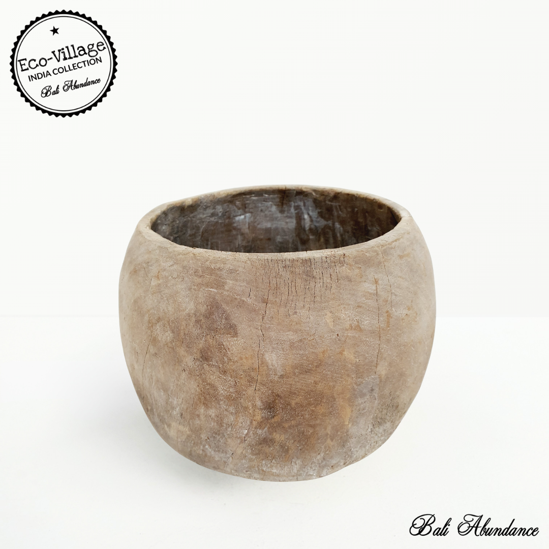 Vintage Indian Wooden Pot - Eco Village Collection – Bali Abundance