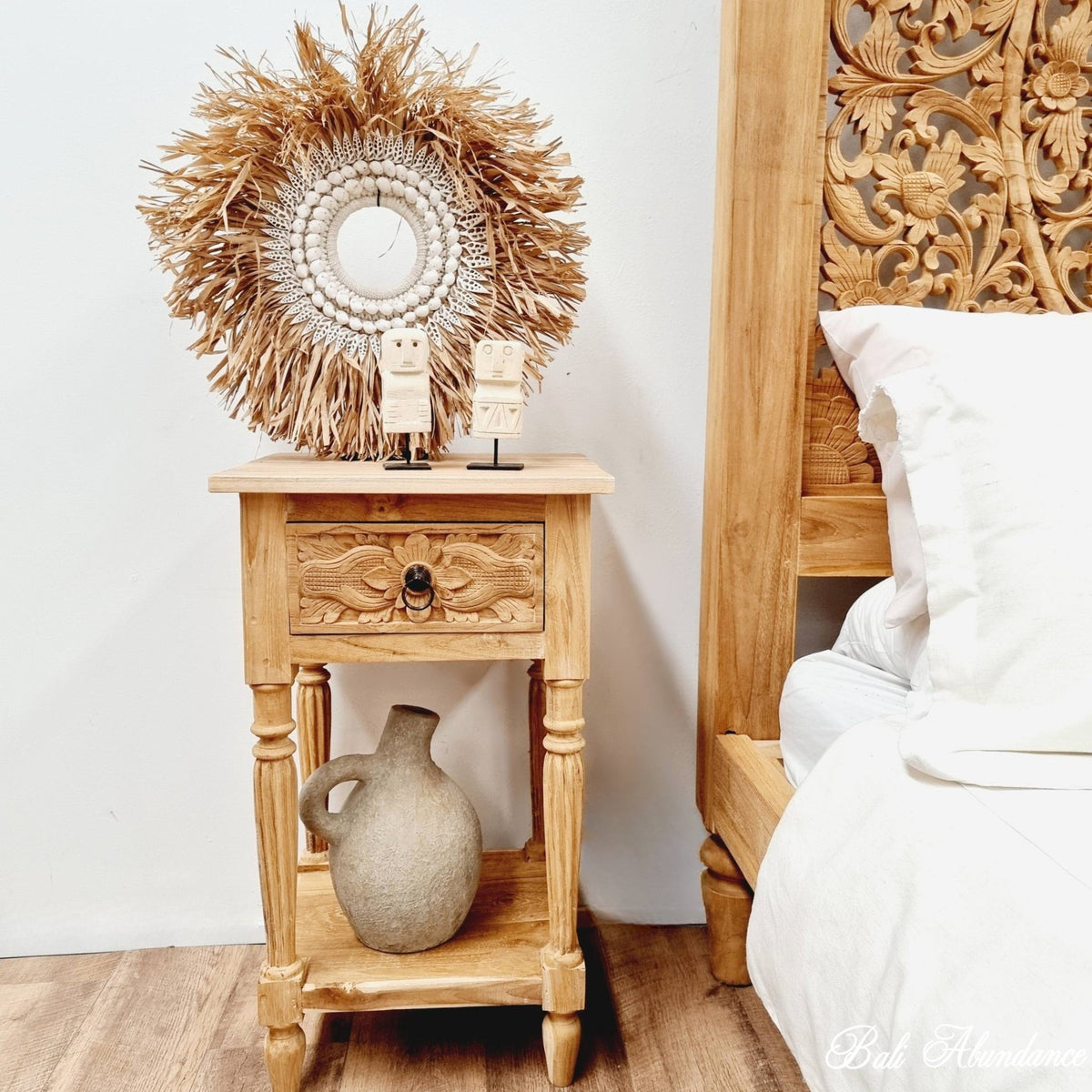 *INDAH Hand Carved Teak Bedside Table - Raw – Bali Abundance