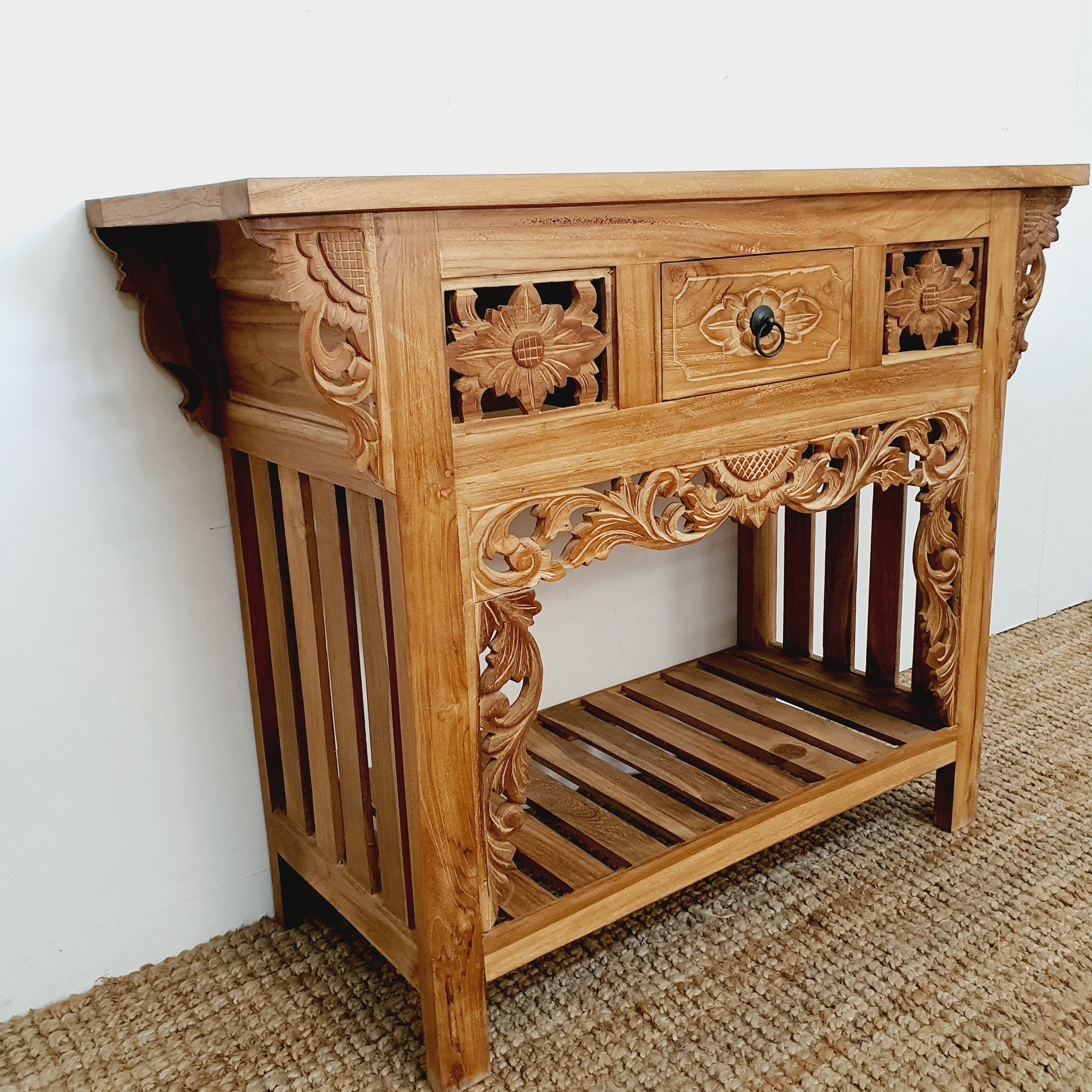 Anteng Balinese Hand Carved Console Hall Table - Natural – Bali Abundance