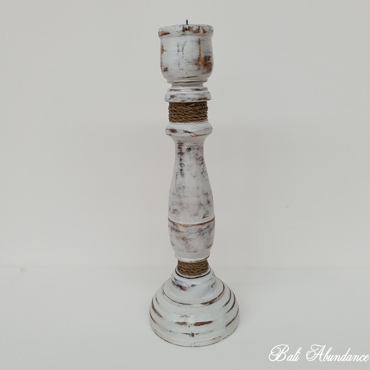 Rope Candlestick Whitewash - Medium – Bali Abundance