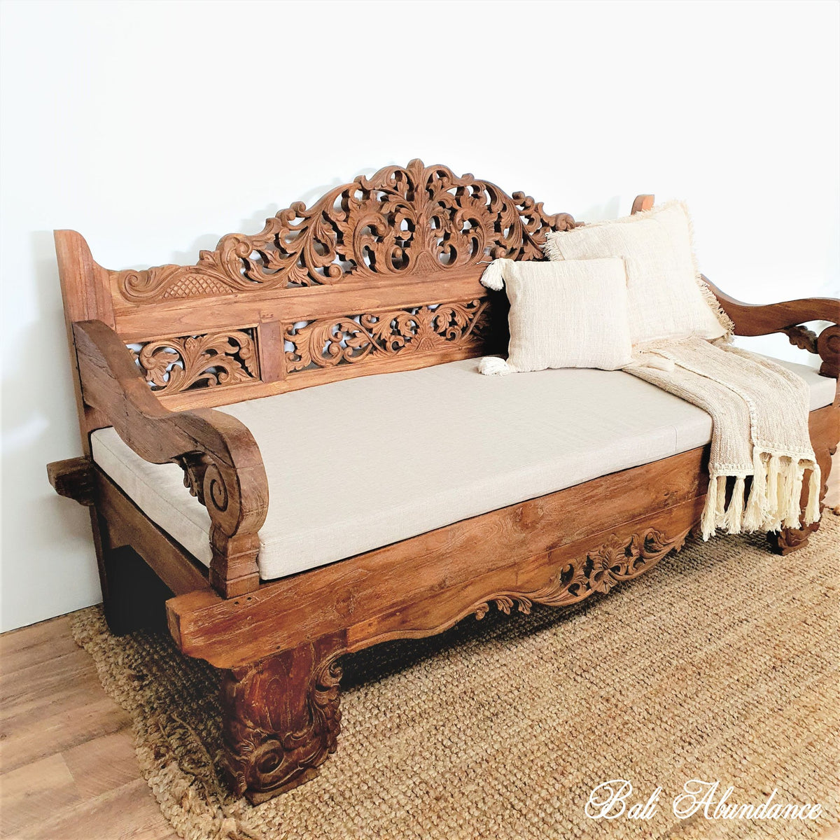 *Balinese Hand Carved Natural Recycled Teak Wood Daybed – Bali Abundance